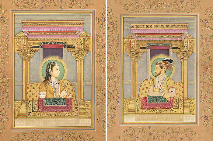 Exotic India Mughal Emperor Shahjahan And Empress Mumtaj Mahal (Set Of Two Paintings ...